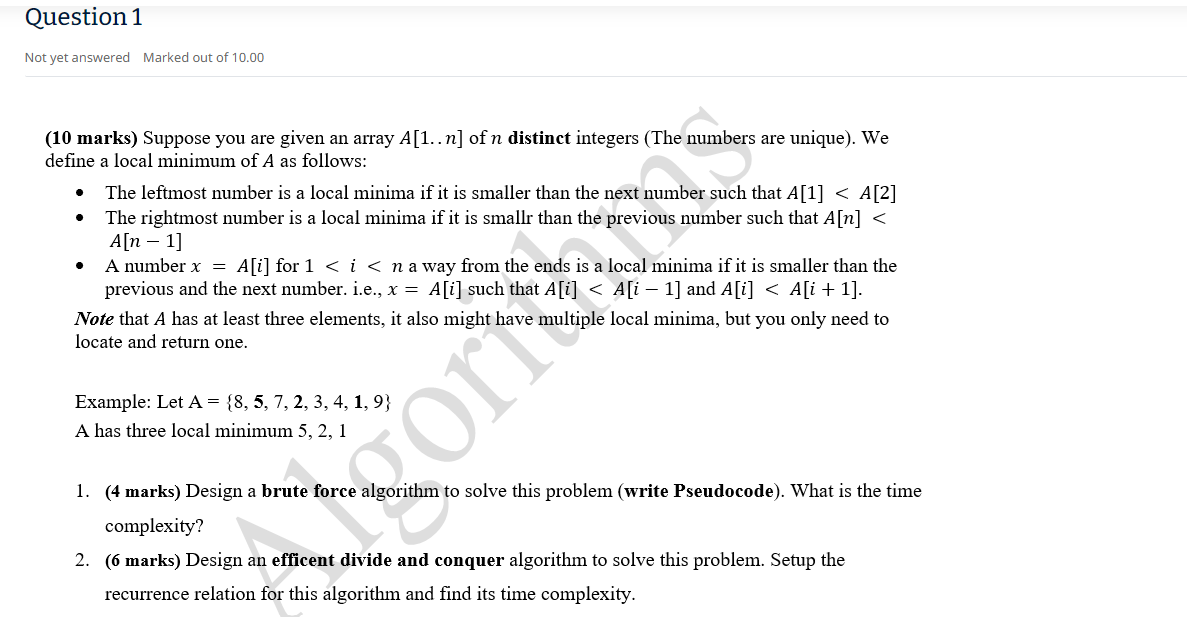 Solved (10 ﻿marks) ﻿Suppose you are given an array A[1..n] | Chegg.com
