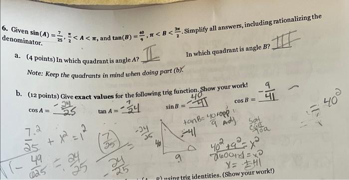 Solved 6. Given sin(A) = | Chegg.com