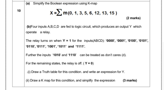 Solved 10 (a) Simplify the Boolean expression using K-map | Chegg.com