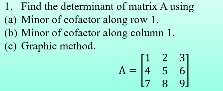 Find the determinant of matrix A using(a) ﻿Minor of | Chegg.com