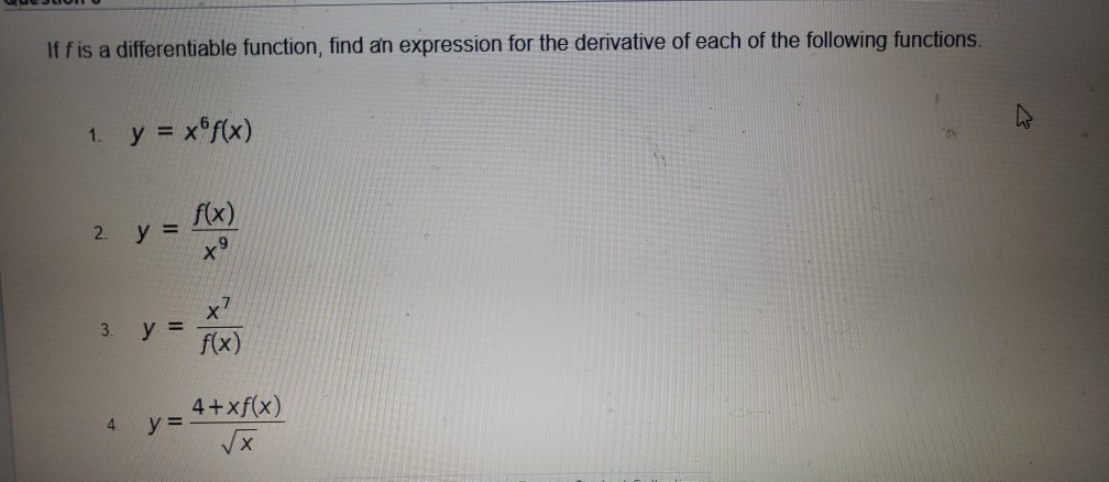 Solved Iff is a differentiable function, find an expression | Chegg.com