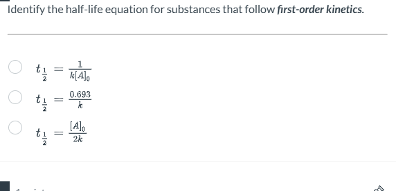 Solved Identify the half-life equation for substances that | Chegg.com