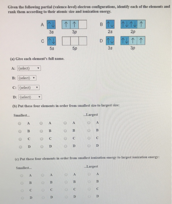 Solved Given the following partial (valence-level) electron | Chegg.com
