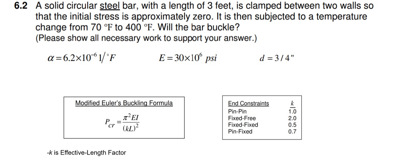 Solved 6.2 ﻿A solid circular steel bar, with a length of 3 | Chegg.com