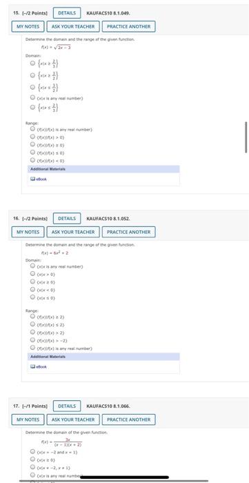 Solved 15. 1-/2 Points DETAILS KAUFACS10 8.1.049. MY NOTES | Chegg.com Solved 15. 1-/2 Points DETAILS KAUFACS10 8.1.049. MY NOTES | Chegg.com