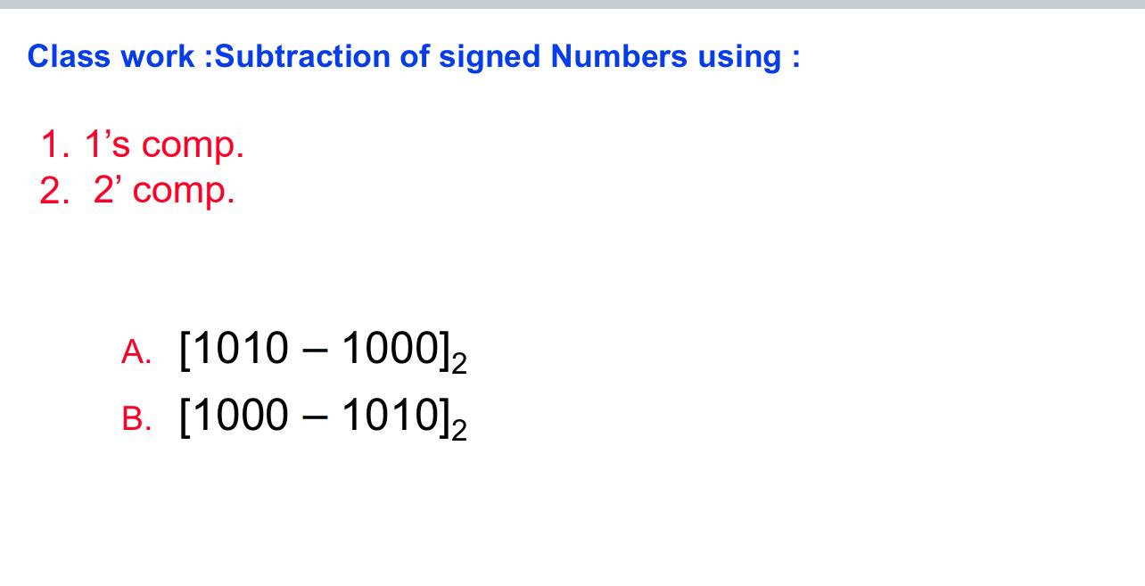 Solved Subtraction of signed Numbers using :1's comp.2' | Chegg.com ...