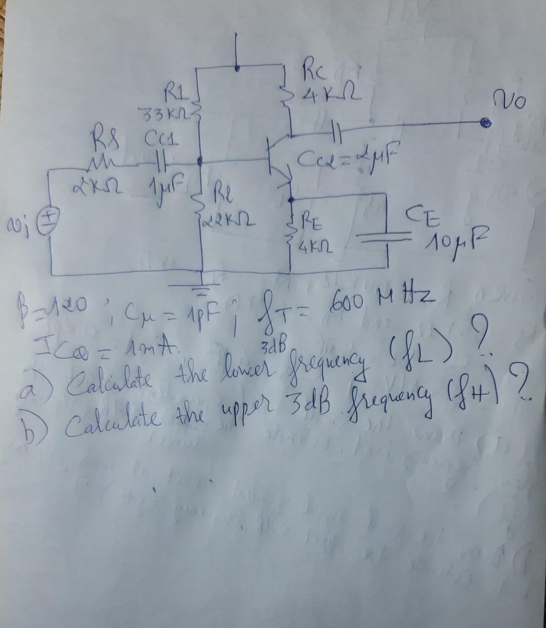 Solved ICo =12mA. Calcilate the lower frequency (fL)? b) | Chegg.com