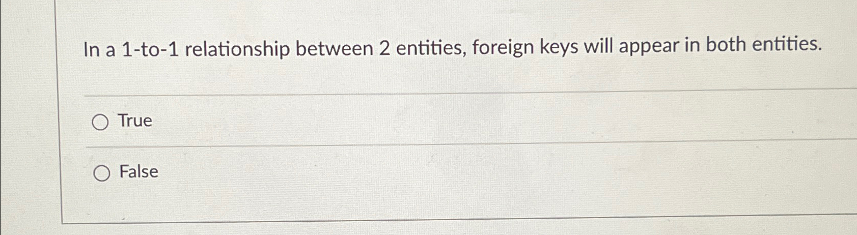 Solved In a 1-to-1 ﻿relationship between 2 ﻿entities, | Chegg.com