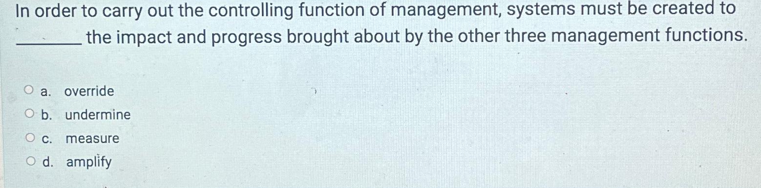 Solved In order to carry out the controlling function of | Chegg.com