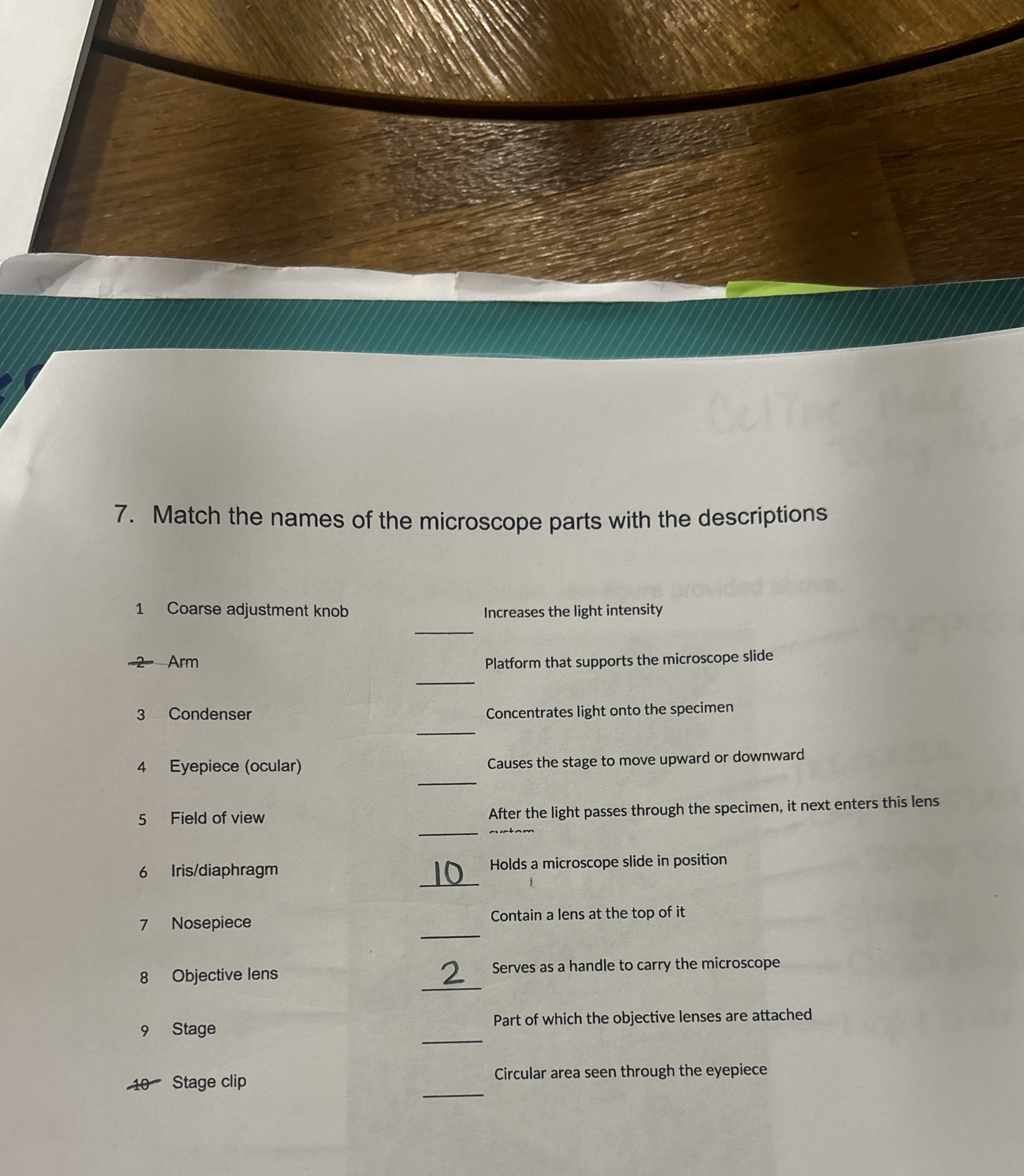 Solved Match the names of the microscope parts with the | Chegg.com