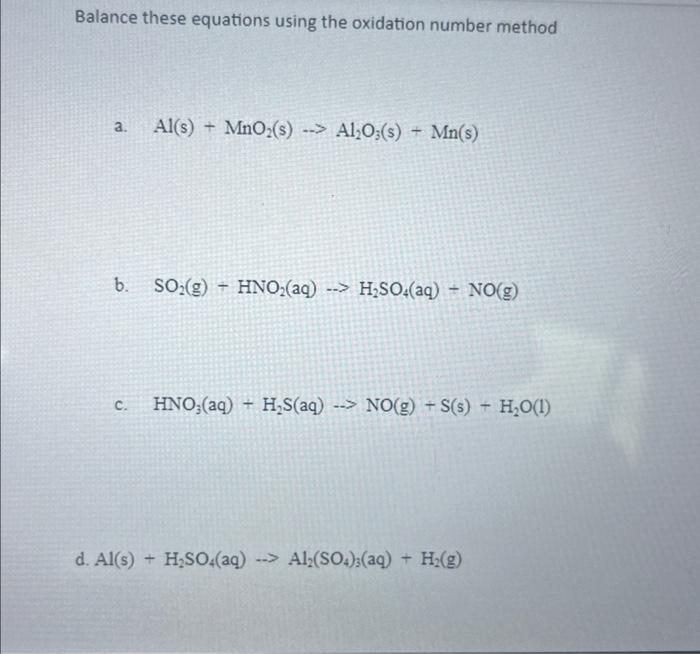 Solved Balance these equations using the oxidation number | Chegg.com