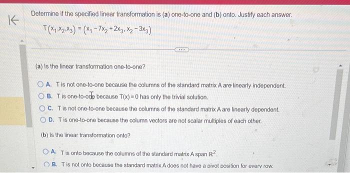 Solved Determine if the specified linear transformation is | Chegg.com