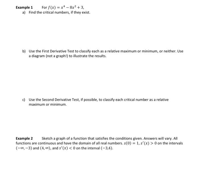 Solved Example 1 For f(x)=x4−8x2+3, a) Find the critical | Chegg.com