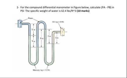 Solved 1- ﻿For the compound differential manometer in Figure | Chegg.com