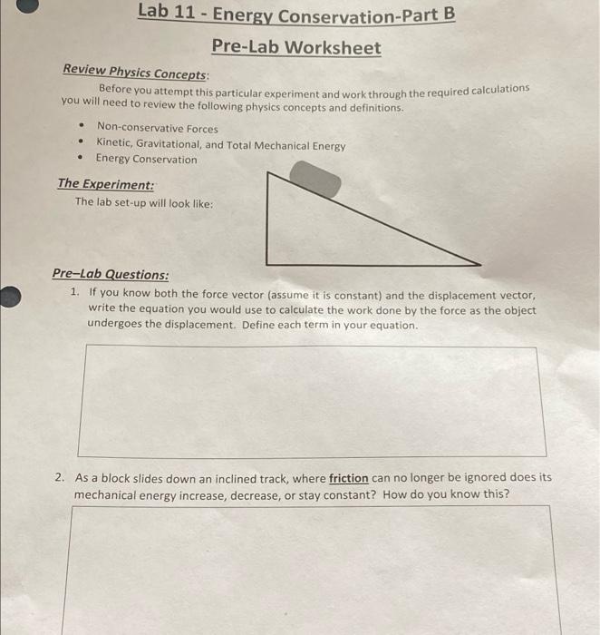 Solved Lab 11 - Energy Conservation-Part B Pre-Lab Worksheet | Chegg.com