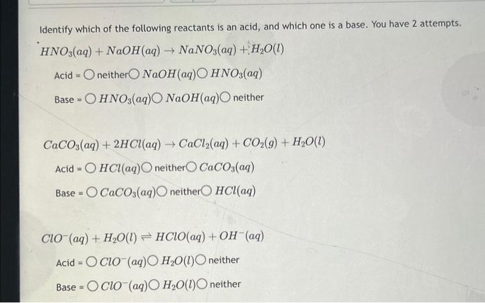 Solved Identify which of the following reactants is an acid, | Chegg.com