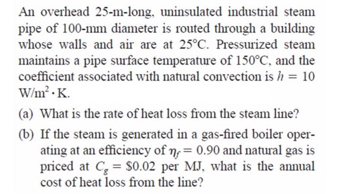 Solved An overhead 25-m-long, uninsulated industrial steam | Chegg.com