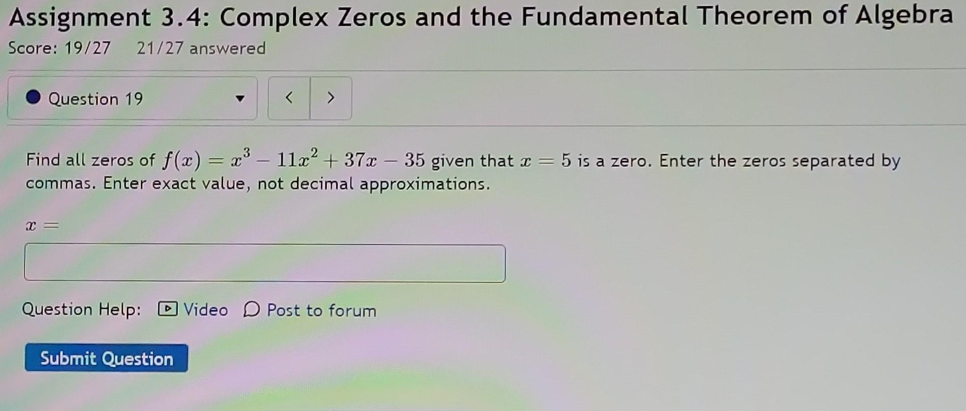Solved Assignment 3.4: Complex Zeros and the Fundamental | Chegg.com