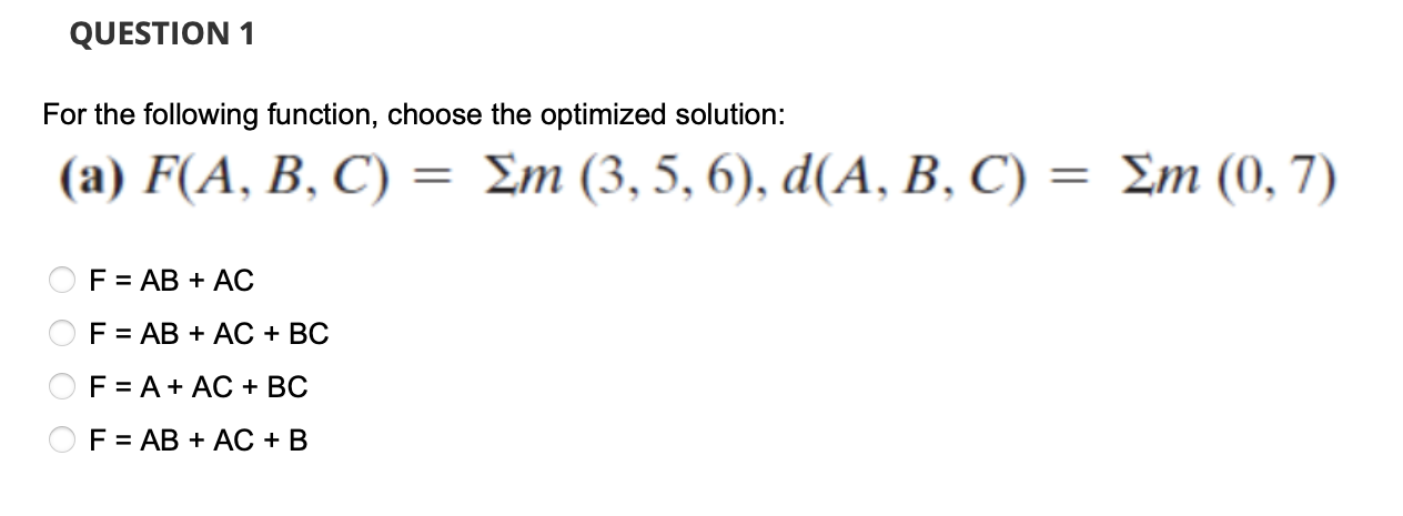 Solved QUESTION 1For the following function, choose the | Chegg.com