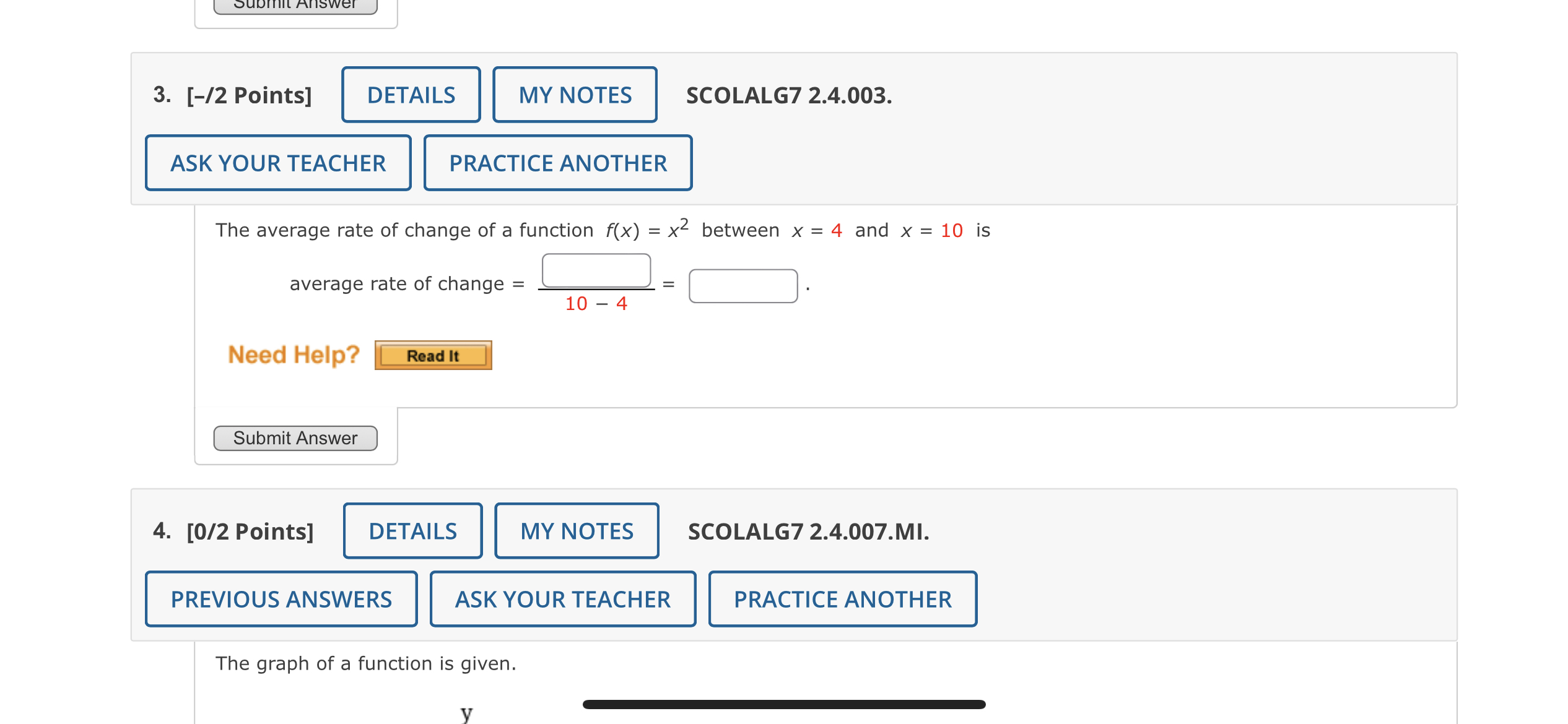 Solved [-/2 ﻿Points]SCOLALG7 2.4.003.The average rate of | Chegg.com