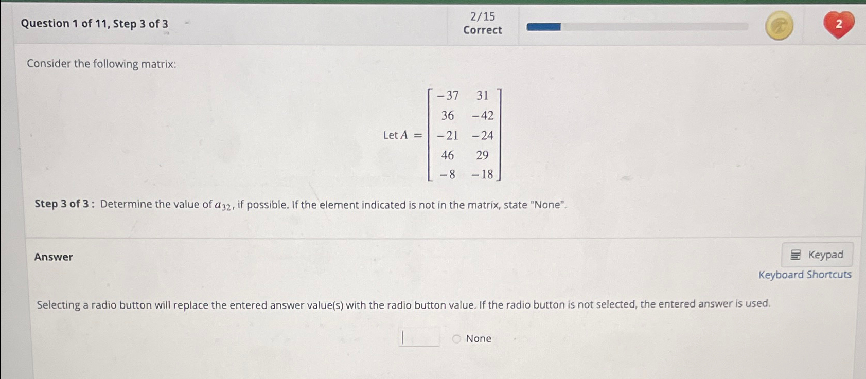 Solved Question 1 ﻿of 11 , ﻿Step 3 ﻿of 32/15CorrectConsider | Chegg.com