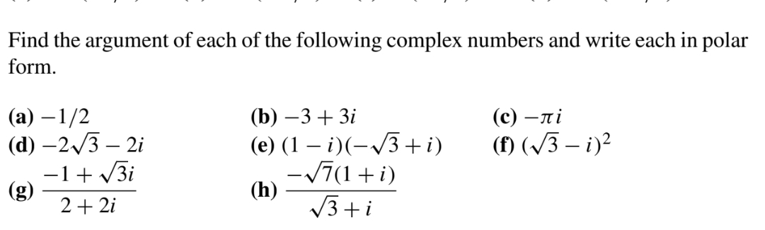 Solved Find the argument of ﻿each of ﻿the following complex | Chegg.com