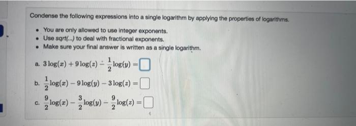 Solved Rewrite the following logarithms in expanded form by | Chegg.com