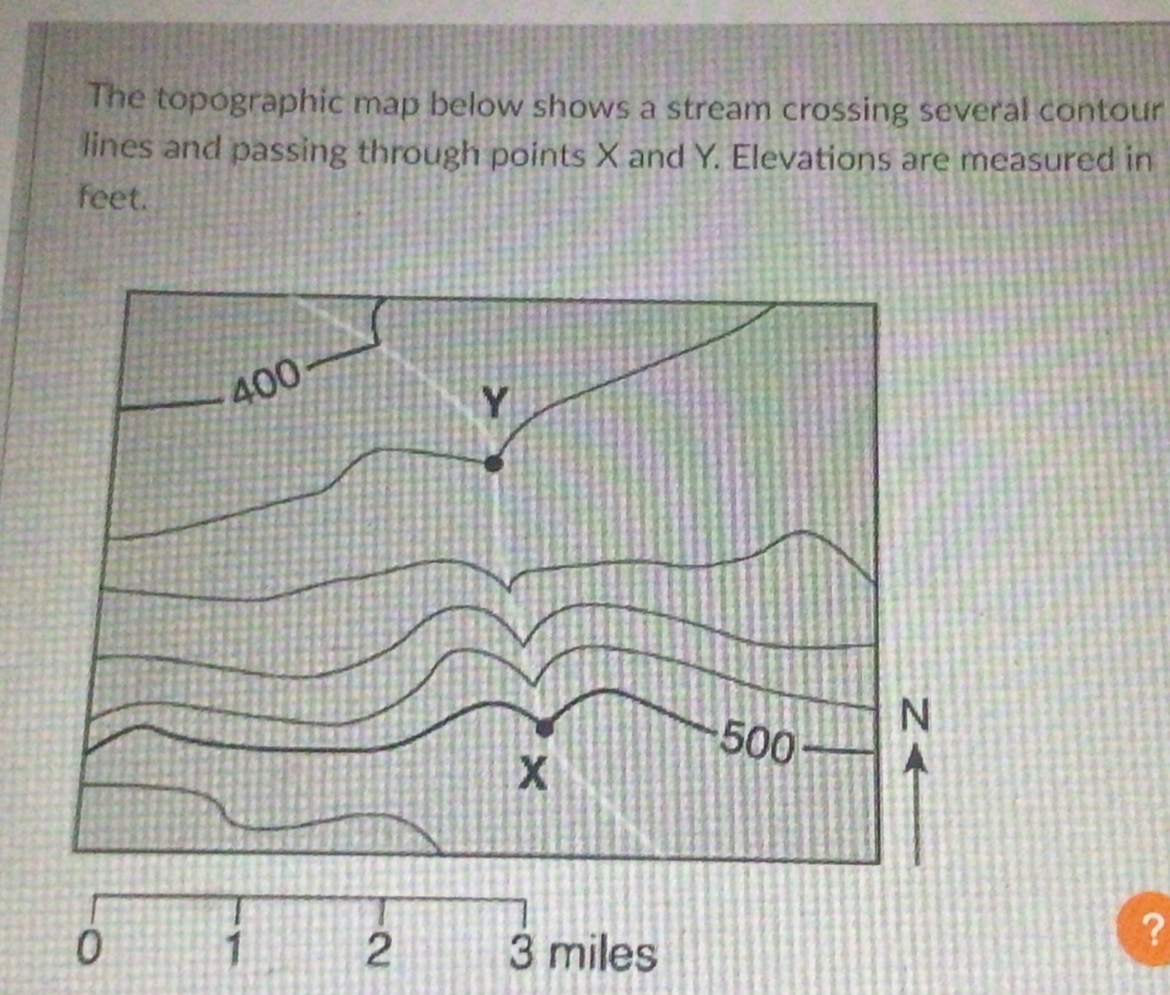 Solved The topographic map below shows a stream crossing | Chegg.com