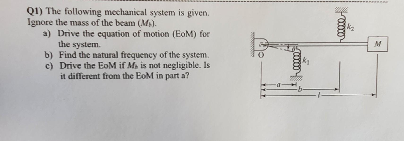 Solved Q1) The following mechanical system is given. Ignore | Chegg.com