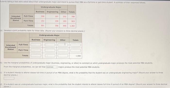 Solved Jebed Ieinia Develop A Joint Probablity Table For 8801