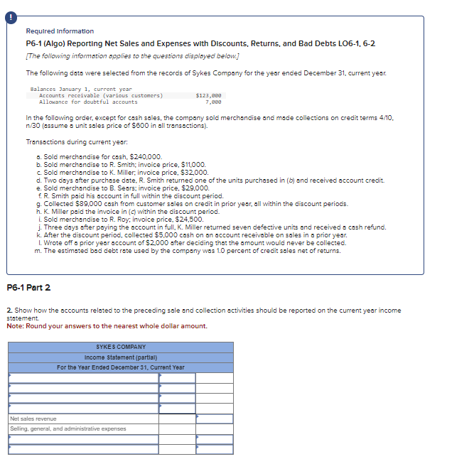 Solved Required InformationP6-1 (Algo) ﻿Reporting Net Sales | Chegg.com