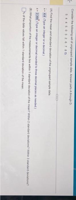 Solved Consider the following set of ungrouped sample data. | Chegg.com