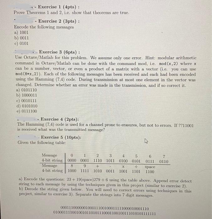 Solved Example 3: To encode the message 1101 , we compute | Chegg.com