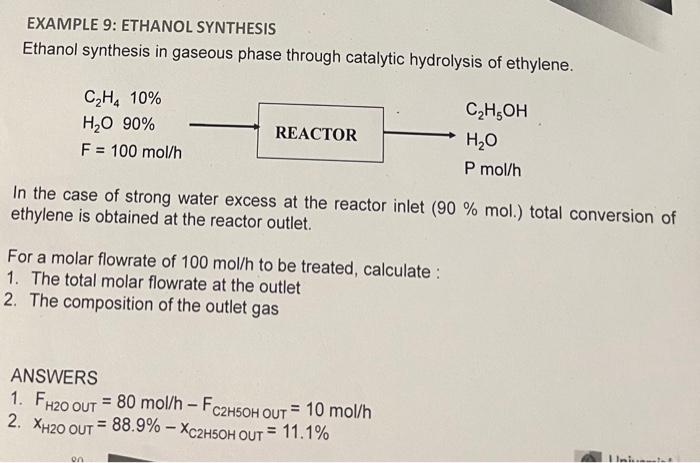 Solved Example 9 Ethanol Synthesis Ethanol Synthesis In