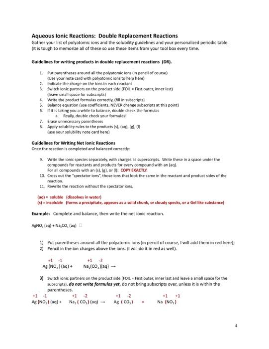 Solved Aqueous lonic Reactions: Double Replacement Reactions | Chegg.com