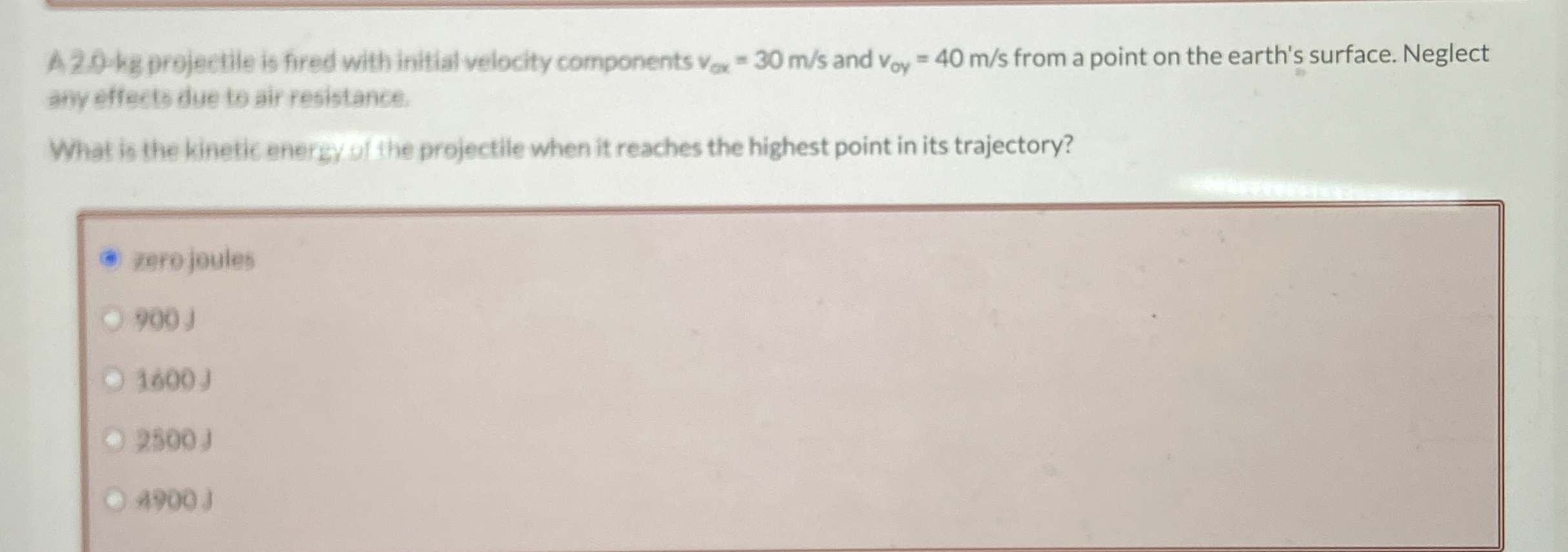 Solved A 2.9-kg ﻿projectile is fired with initial velocity | Chegg.com