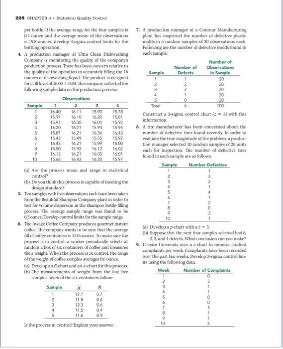 Solved 228 CHAPTER 6. Statistical Quality Control per | Chegg.com