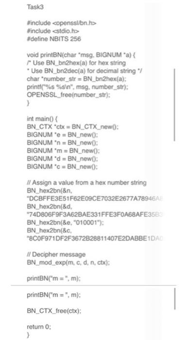 Solved Task3 Hinclude Hinclude \#define NBITS 256 void | Chegg.com