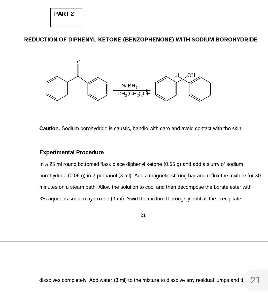 Solved PART 2 REDUCTION OF DIPHENYL KETONE (BENZOPHENONE) | Chegg.com