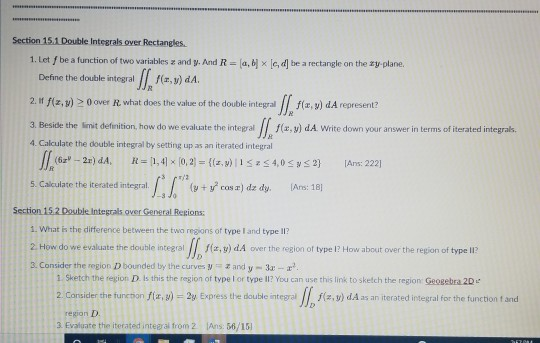 Solved Section 15.1 Double Integrals over Rectangles. 1. Let | Chegg.com