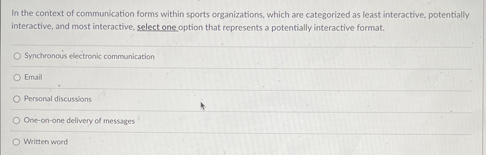 Solved In the context of communication forms within sports | Chegg.com