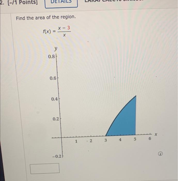 Solved 2. [-/1 Points] Find the area of the region. X-3 f(x) | Chegg.com