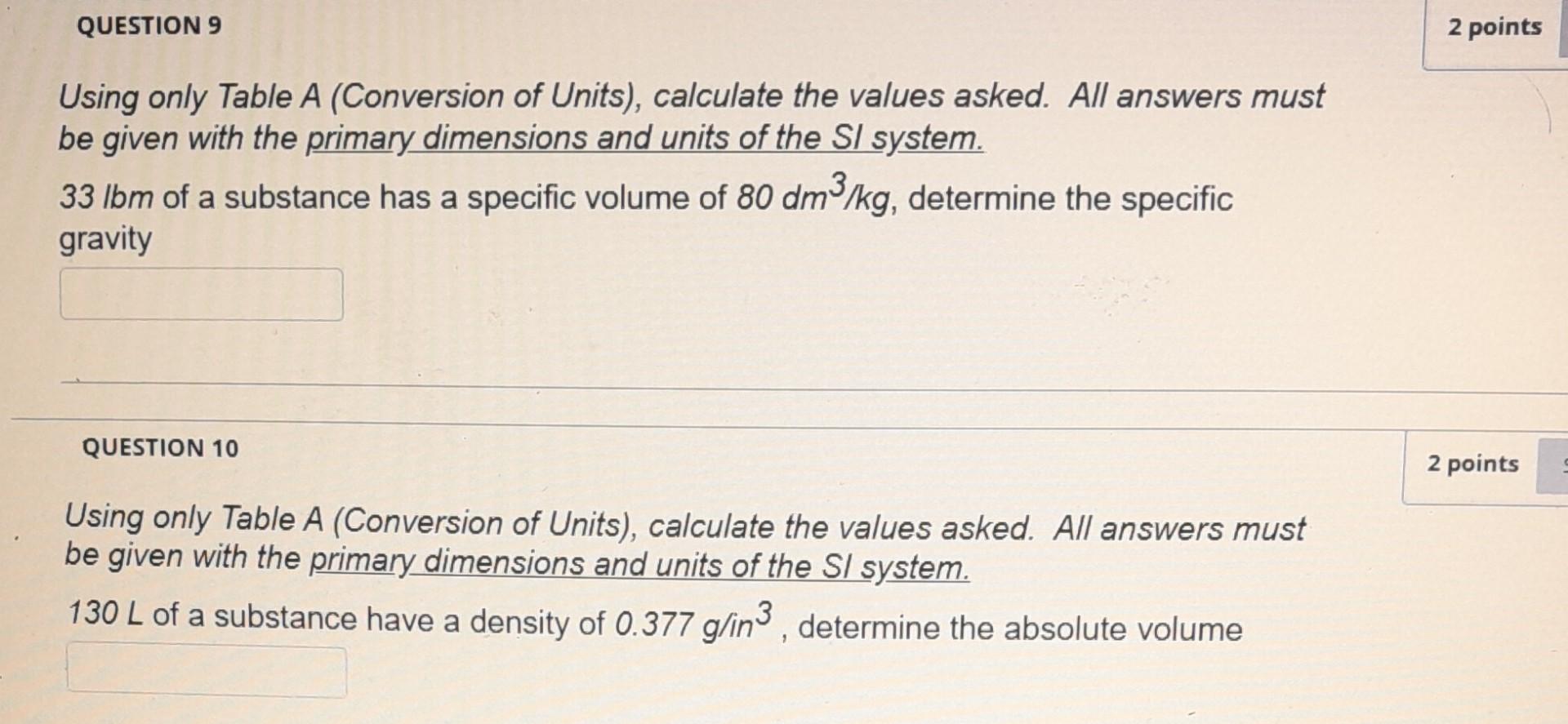 Solved Using only Table A (Conversion of Units), calculate | Chegg.com