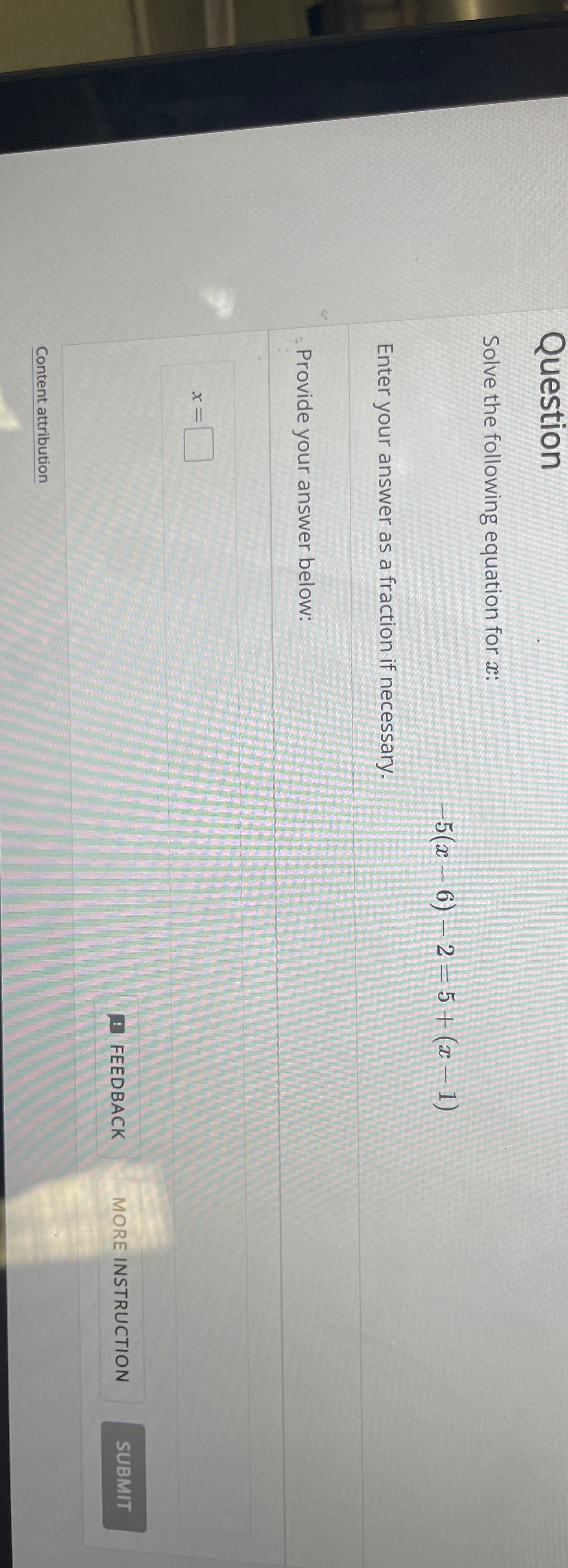 Solved QuestionSolve the following equation for x | Chegg.com