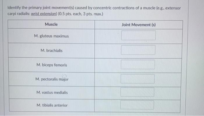 Solved Identify the primary joint movement(s) caused by | Chegg.com