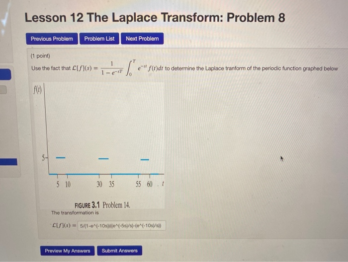 Solved Lesson 12 The Laplace Transform: Problem 7 Previous | Chegg.com