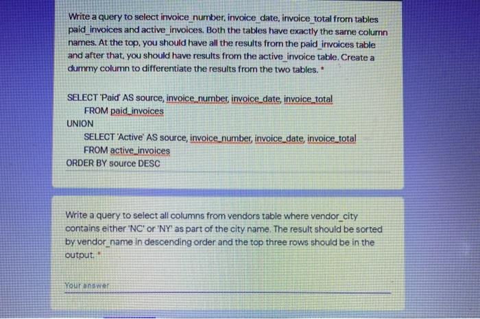 Solved Write A Query To Select Invoice Number Invoice Date