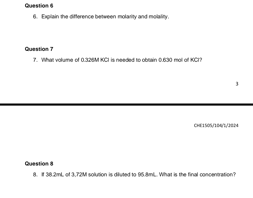 Solved Question 66. ﻿Explain the difference between molarity | Chegg.com