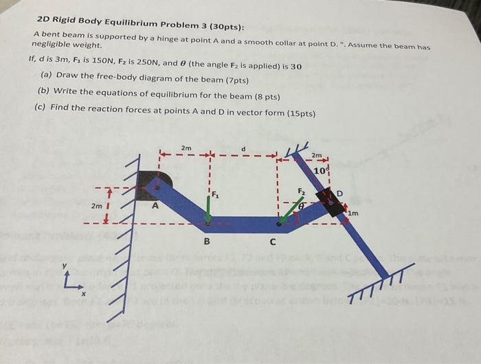 Solved 2D Rigid Body Equilibrium Problem 3 (30pts): A bent | Chegg.com