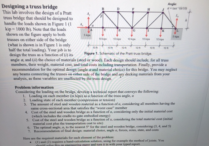 Angle Designing a truss bridge a tan" (W/10) This lab | Chegg.com